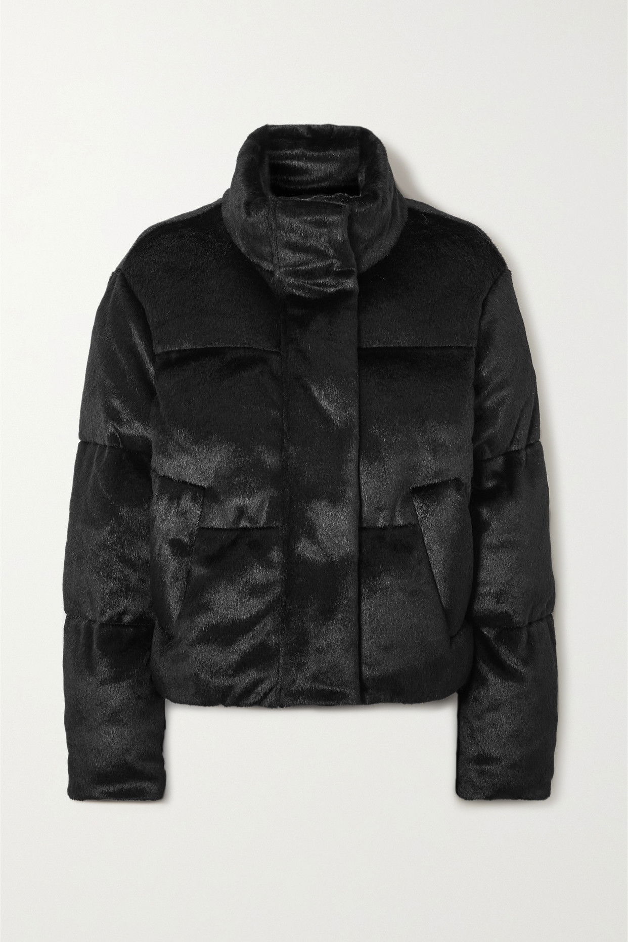 STAND STUDIO Tatum Quilted Padded Faux Fur Jacket in Black | endource