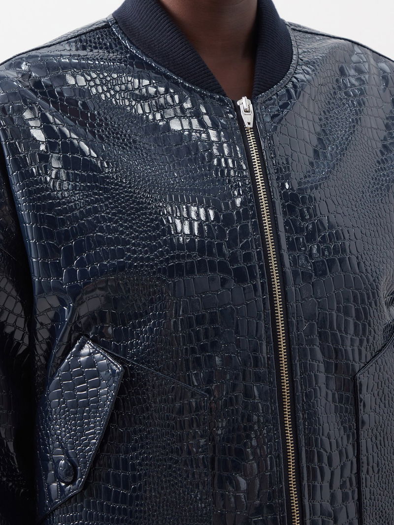 THE FRANKIE SHOP Hane Croc-Effect Faux-Leather Bomber Jacket | endource