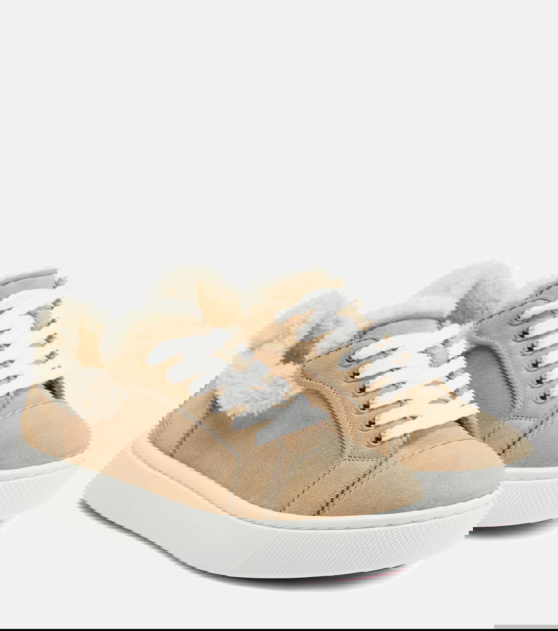 CHRISTIAN LOUBOUTIN Vierissima Shearling-Trimmed Suede Sneakers in ...