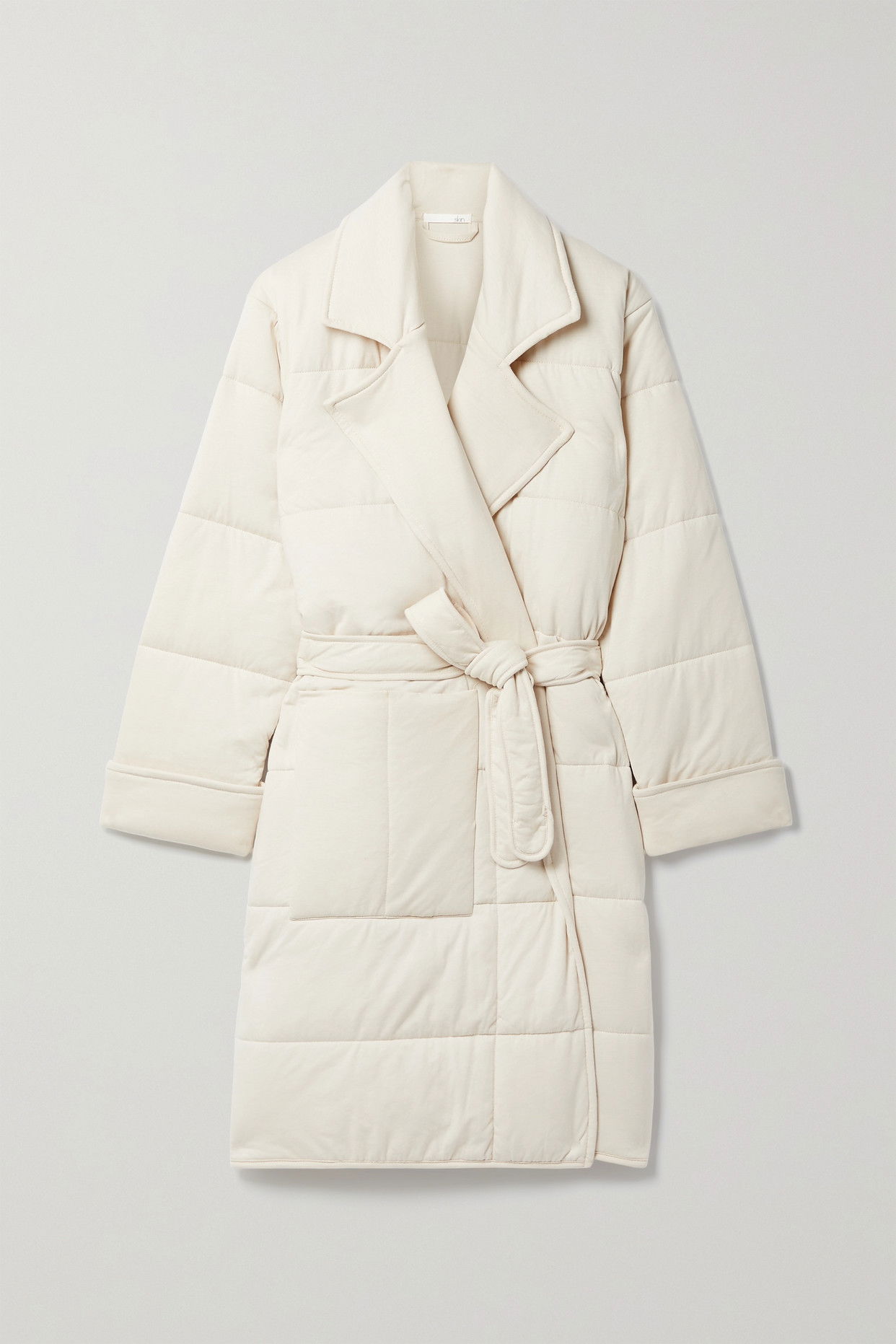 SKIN Sonya Quilted Padded Cotton-Jersey Robe in Cream | endource
