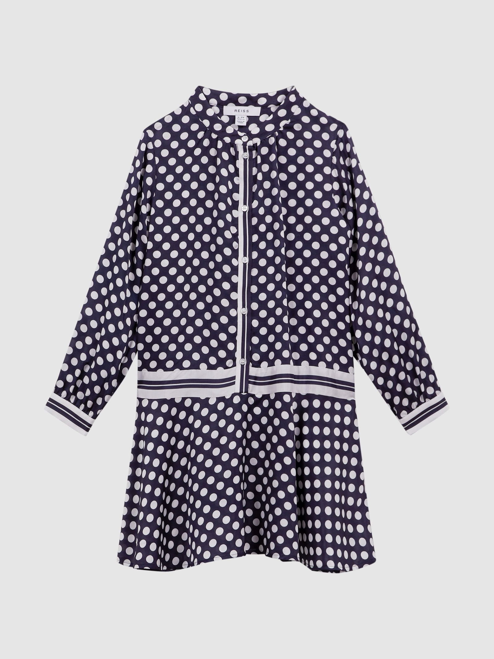 REISS Alex Polka Dot Long Sleeve Dress in Navy Print | endource