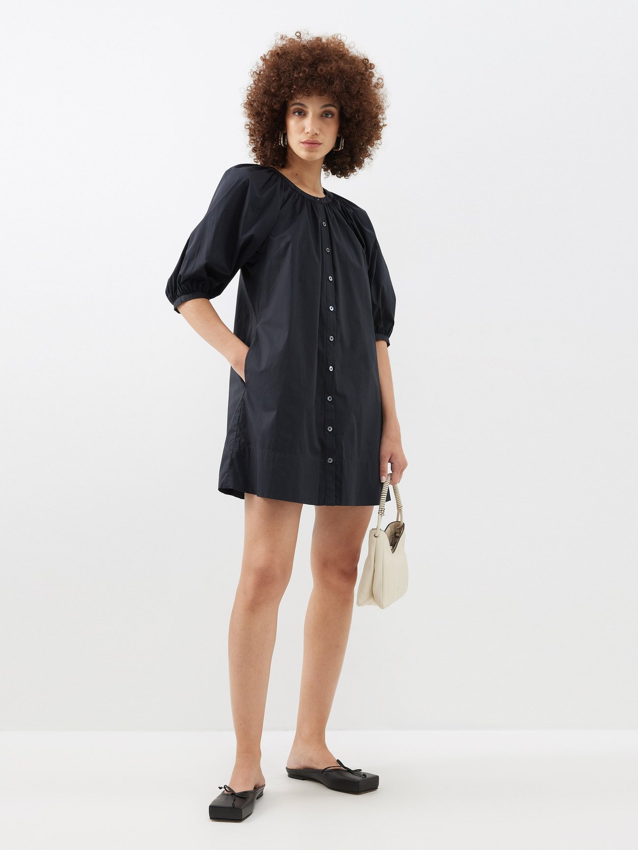 STAUD Vincent Cotton-Blend Mini Dress in Black | endource