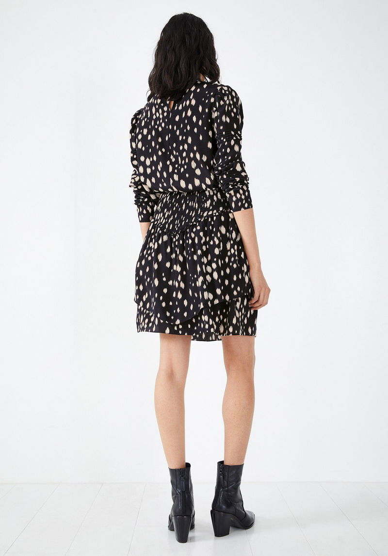 HUSH Roxanne Mini Skirt in Ikat Spot Black/Ecru | Endource
