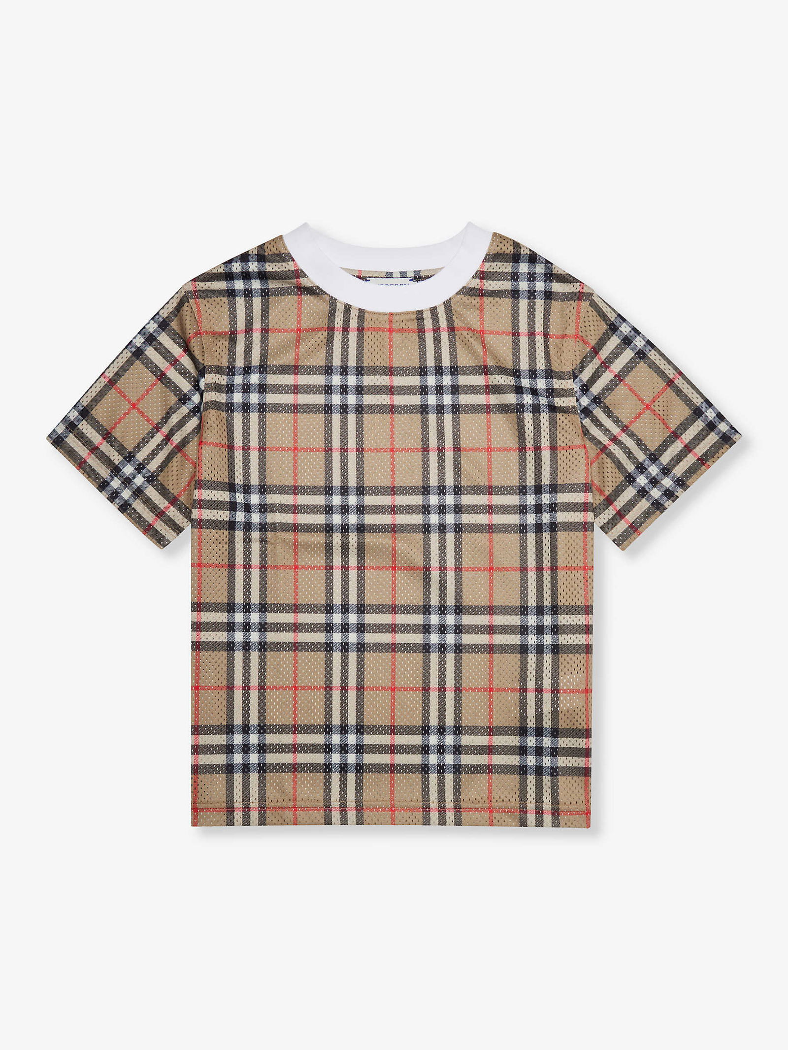 BURBERRY Percy Checked Woven T-Shirt in Archive Beige Ip Chk | endource