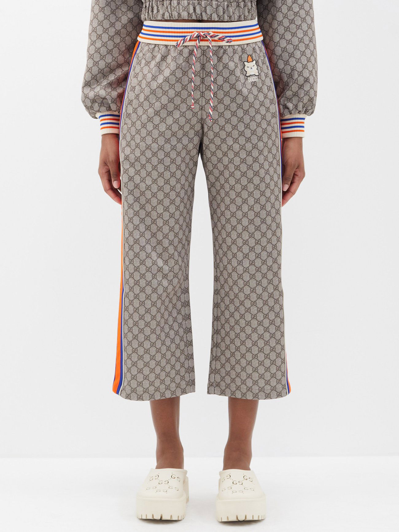 GUCCI Gucci x Pikarar Kawaii-Embroidered GG-Canvas Trousers in Brown ...