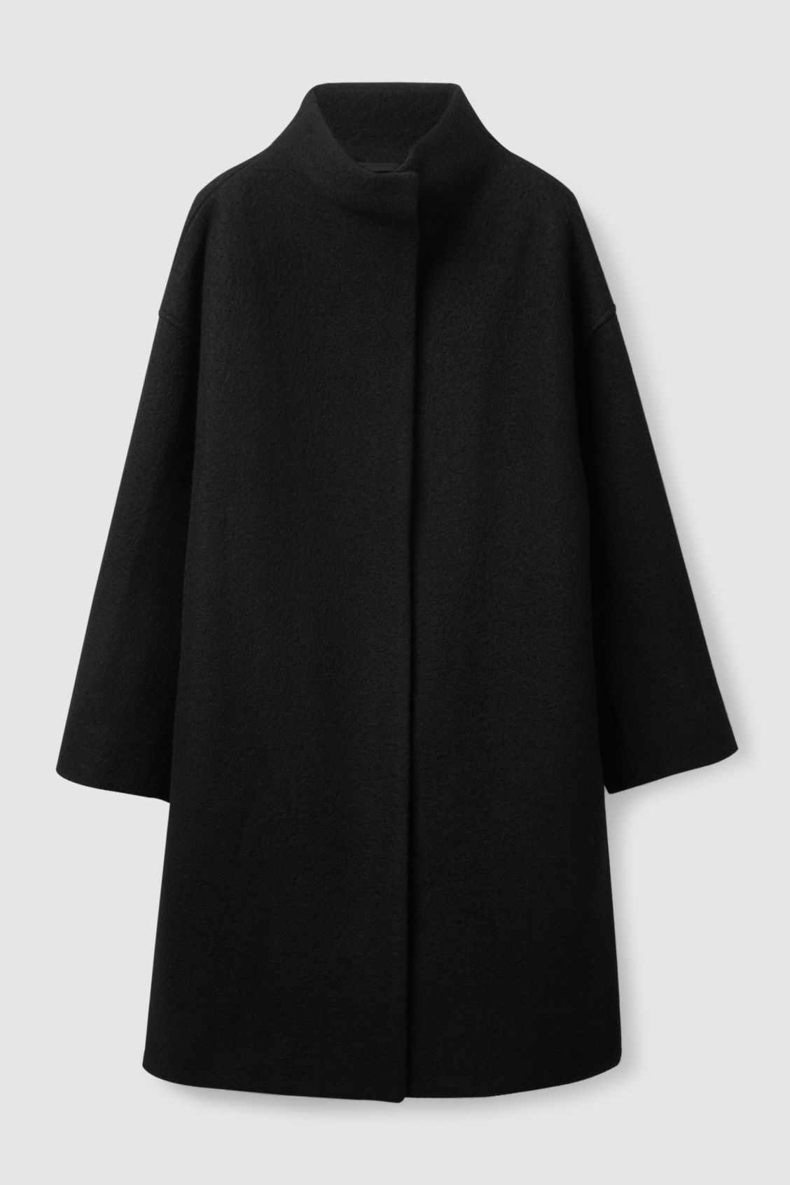 COS Funnel Neck Wool Coat in BLACK | endource