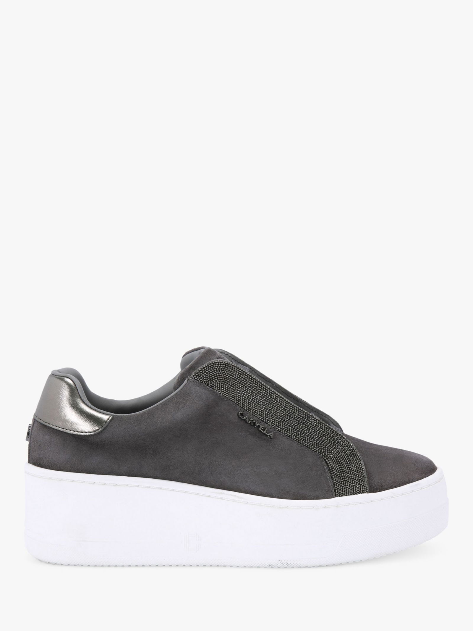 CARVELA Connected Suede Embellished Platform Trainers in Grey | endource