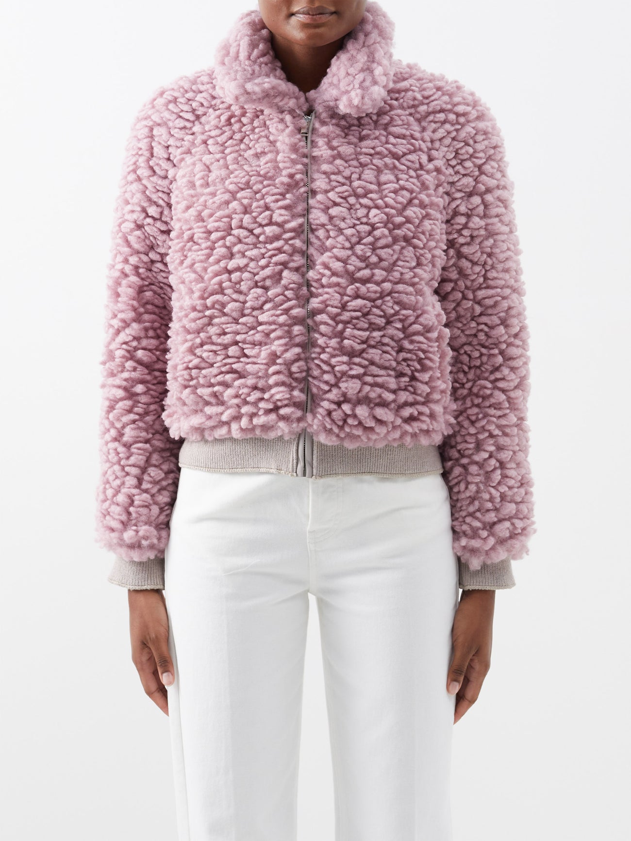 ISABEL MARANT Salvia Faux-Shearling Cropped Jacket in Pink | endource