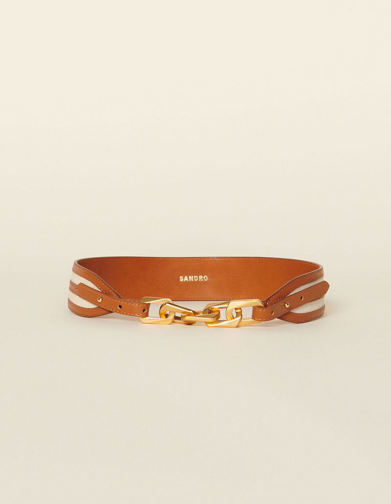 SANDRO Belt With Chain in Ecru / Brown | Endource