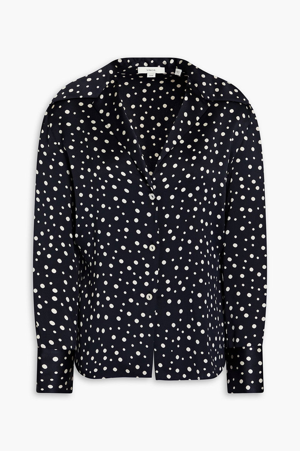 VINCE. Polka-Dot Silk-Satin Shirt in Blue | endource