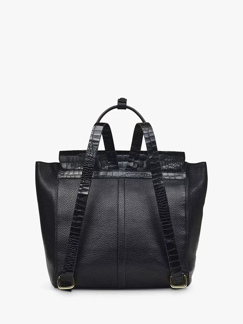 RADLEY Mayfair Lane Leather Contrast Croc Effect Flapover Backpack in Black | endource