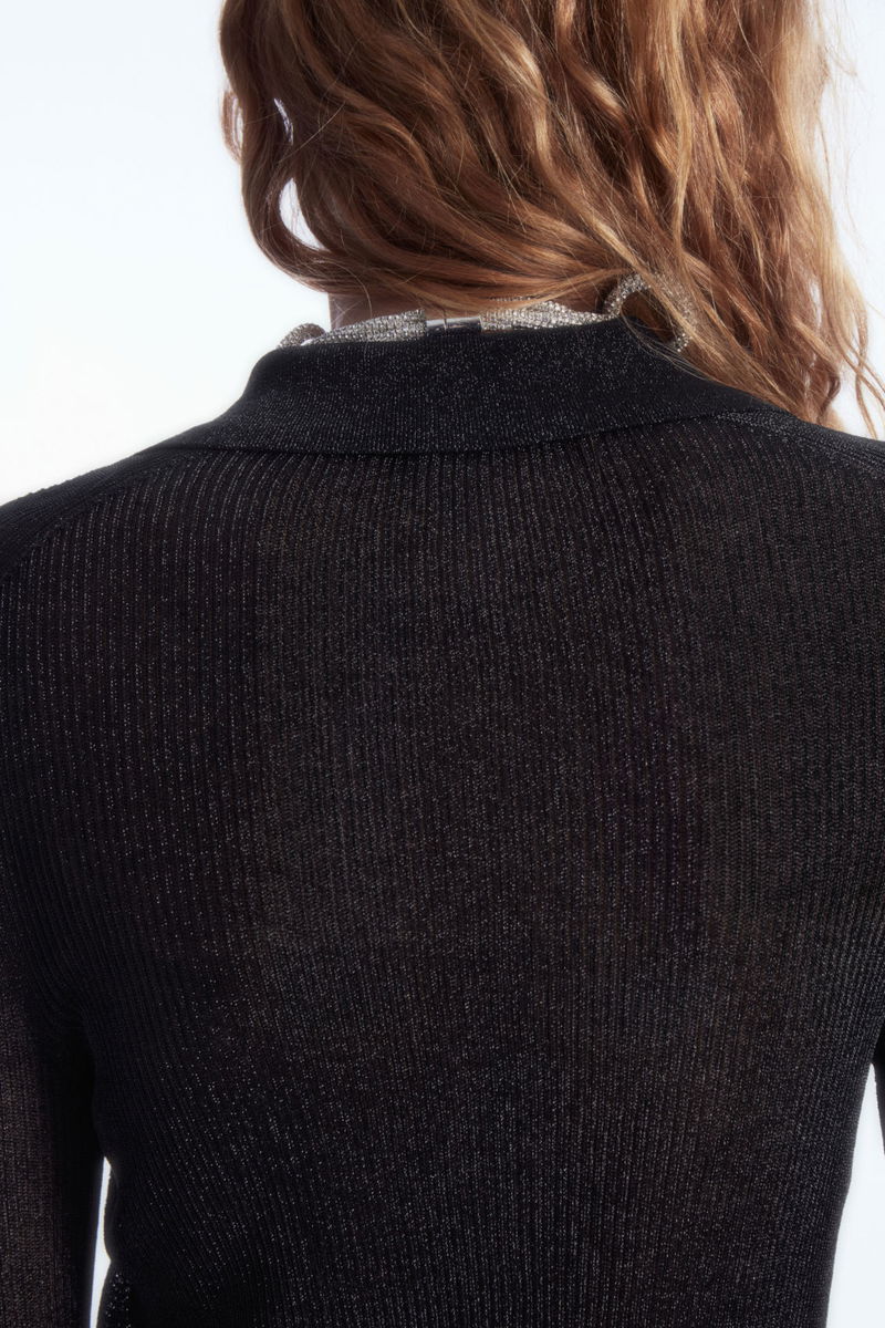 COS Sparkly Ribbed-Knit Shirt in BLACK | endource