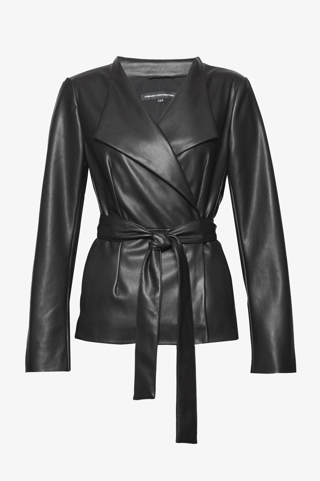 FRENCH CONNECTION Margarette Faux Leather Wrap Over Jacket in Black ...