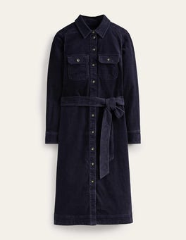 BODEN Eloise Cord Midi Shirt Dress in Navy | endource