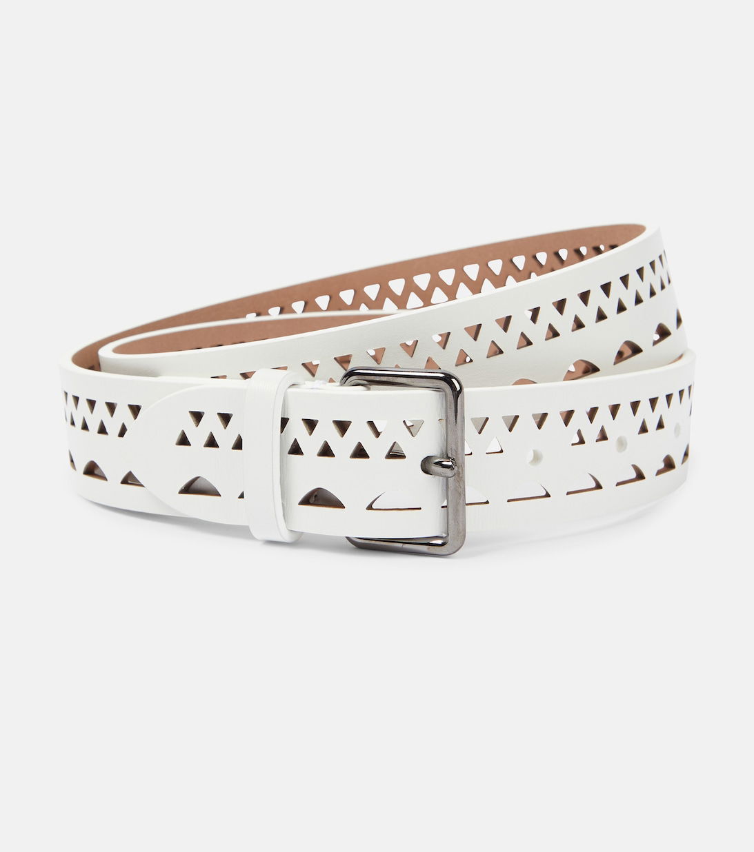 Alaïa Laser-Cut Leather Belt in White | endource
