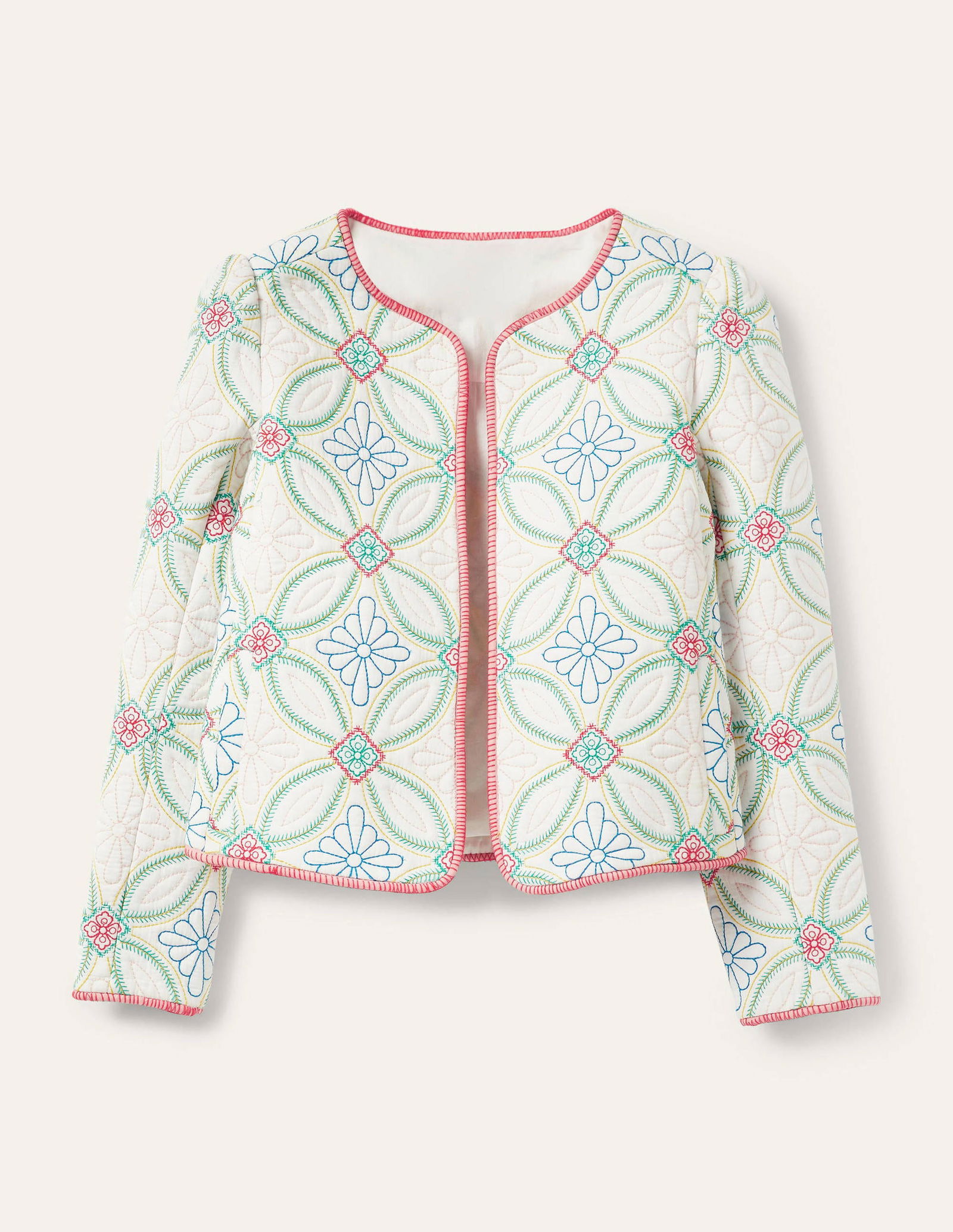 BODEN Embroidered Quilted Jacket in Ivory, Multi Quilting | endource