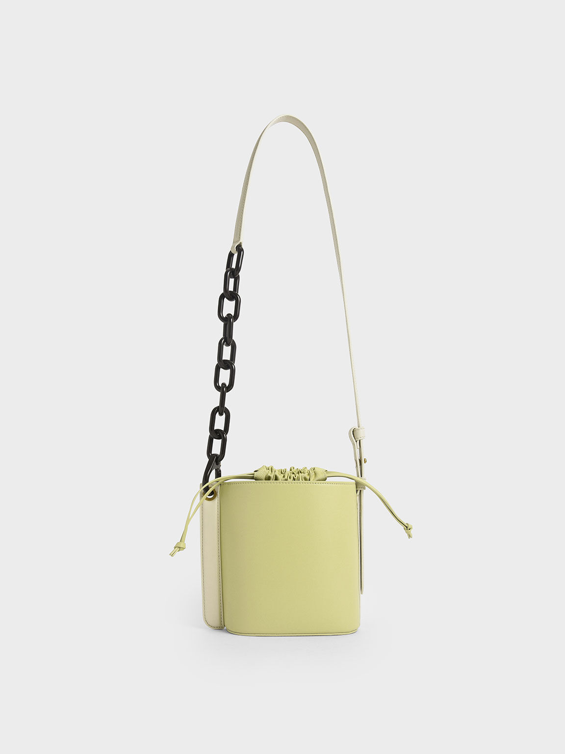 CHARLES & KEITH Alden Chain-Link Drawstring Bucket Bag in Lime | endource