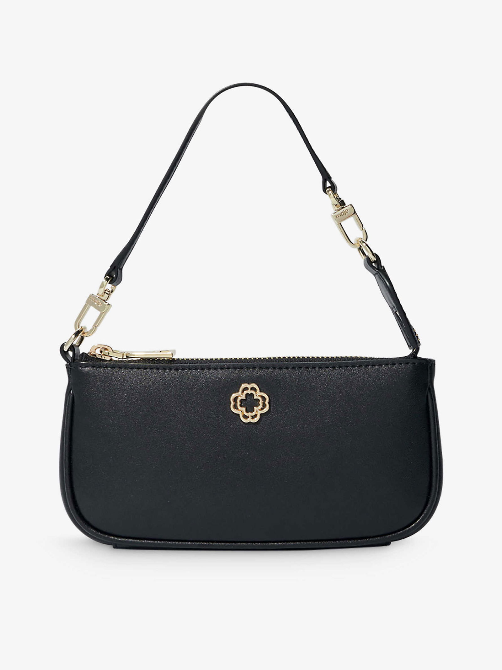 MAJE Logo-Plaque Leather Shoulder Bag in Noir / Gris | endource
