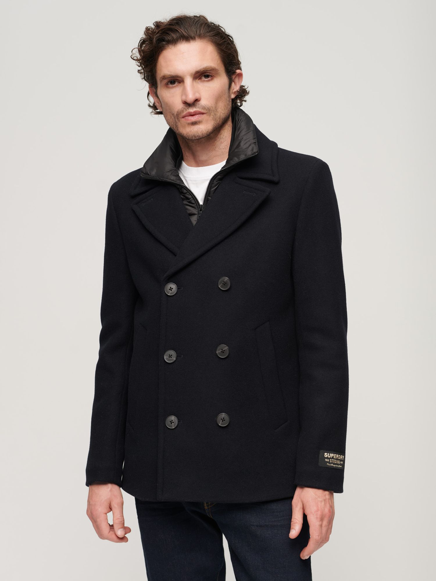 SUPERDRY 2 In 1 Wool Blend Pea Coat in Eclipse Navy | endource