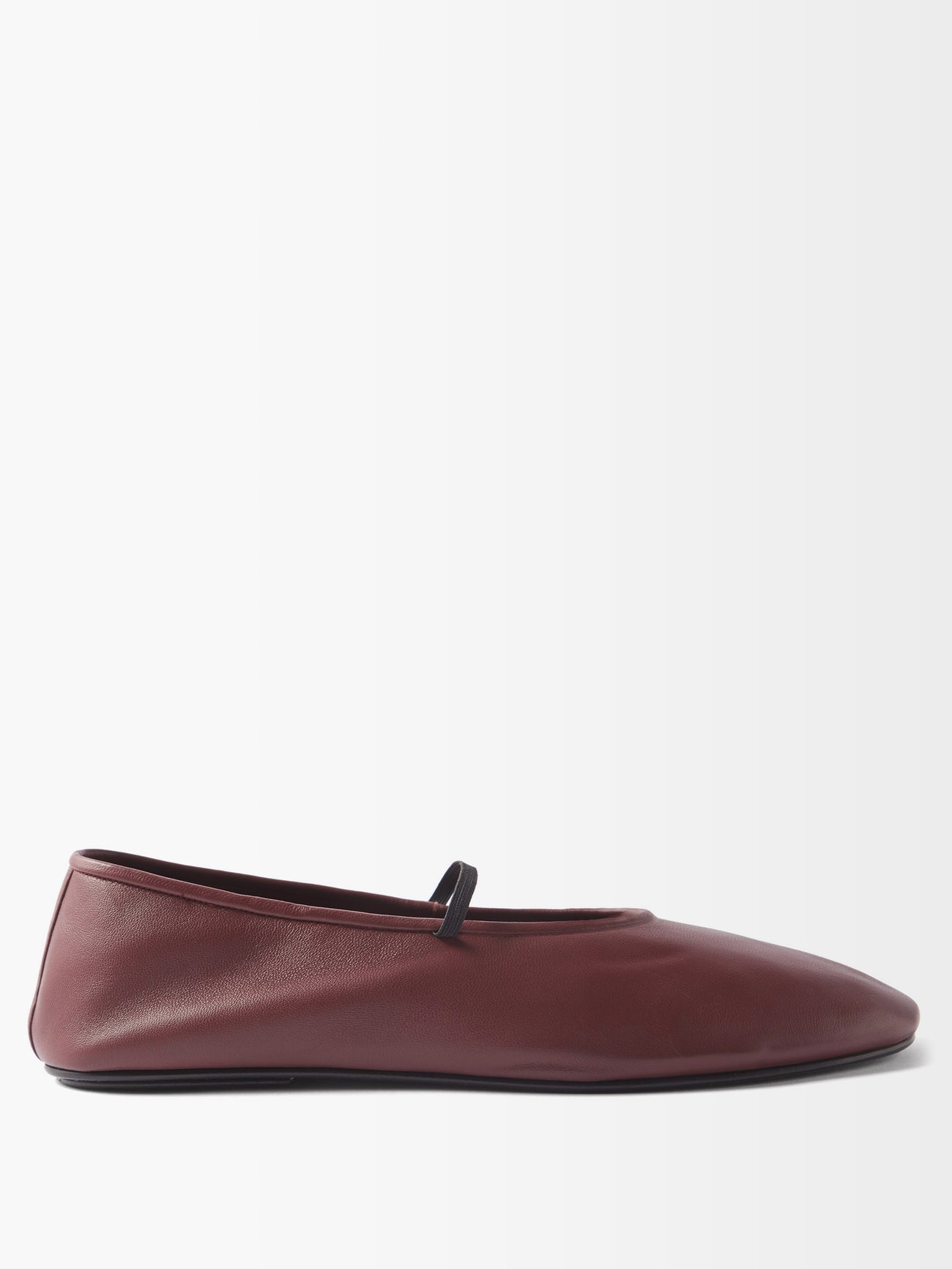 THE ROW Square-Toe Leather Ballet Flats in Burgundy | endource