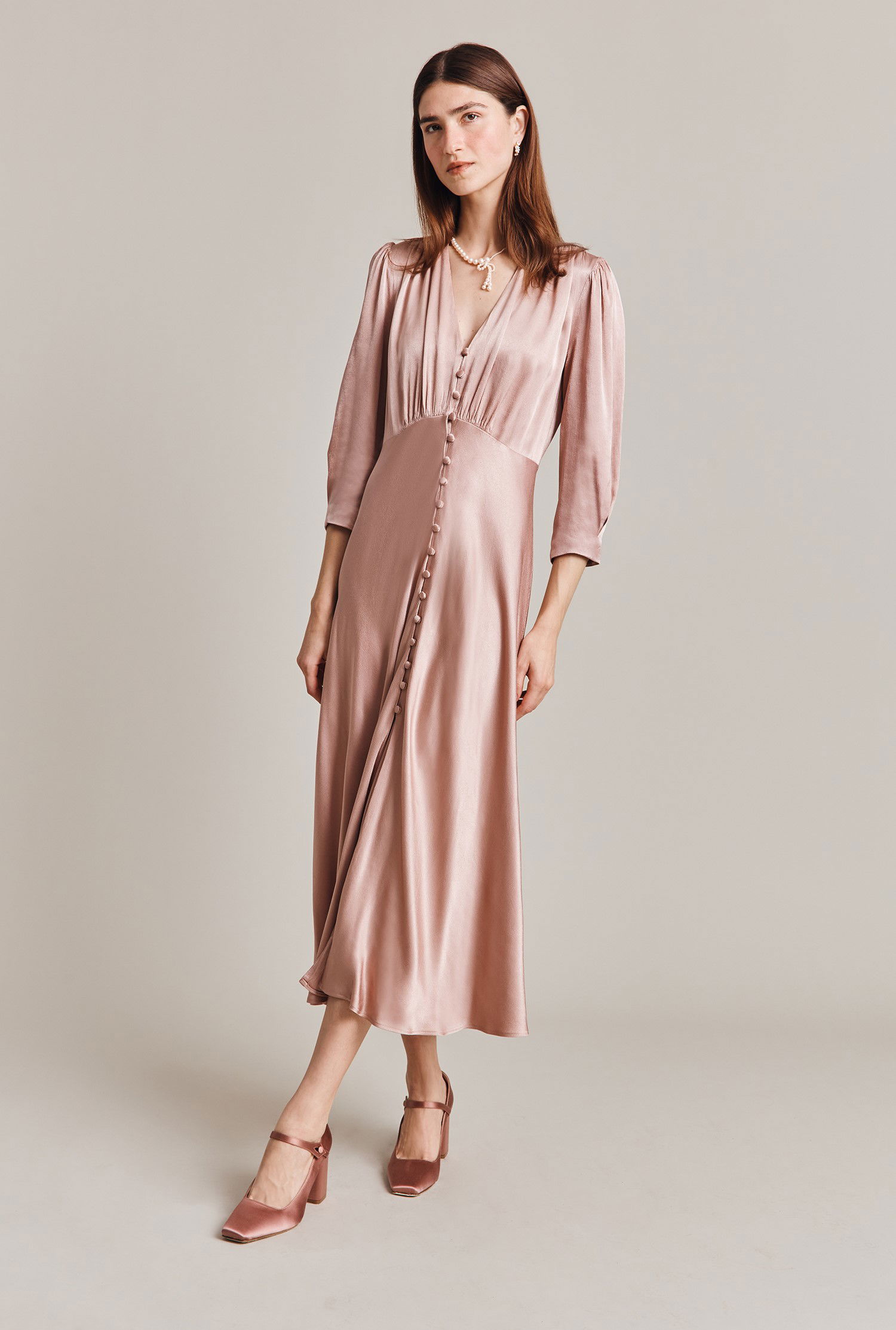 GHOST Madison Satin Midi Dress | Endource