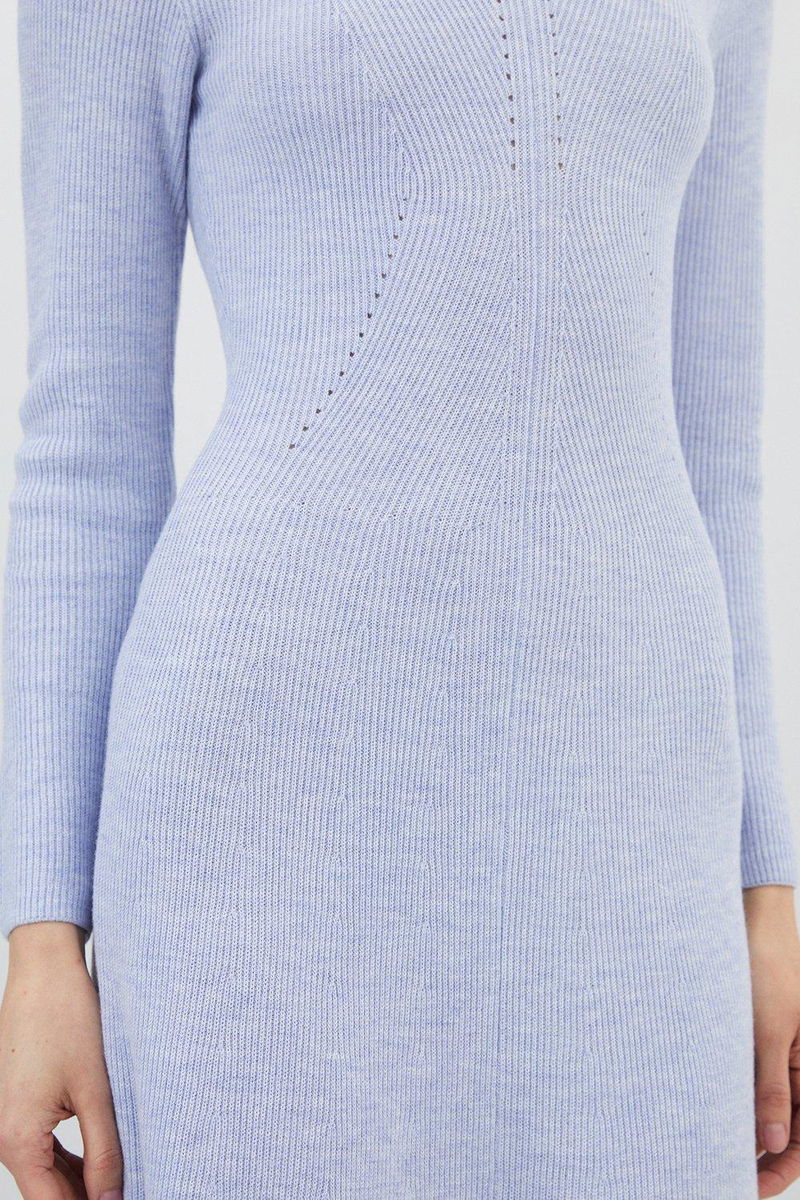 Karen Millen Premium Wool Blend Fashioned Rib Knit Square Neck Midi