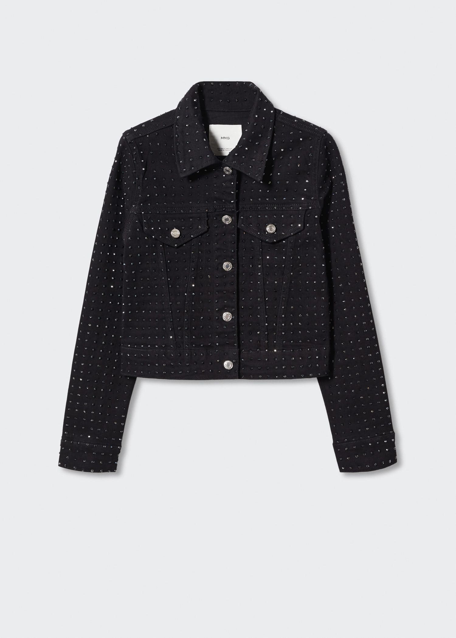 MANGO Strass Denim Jacket in Black denim | endource