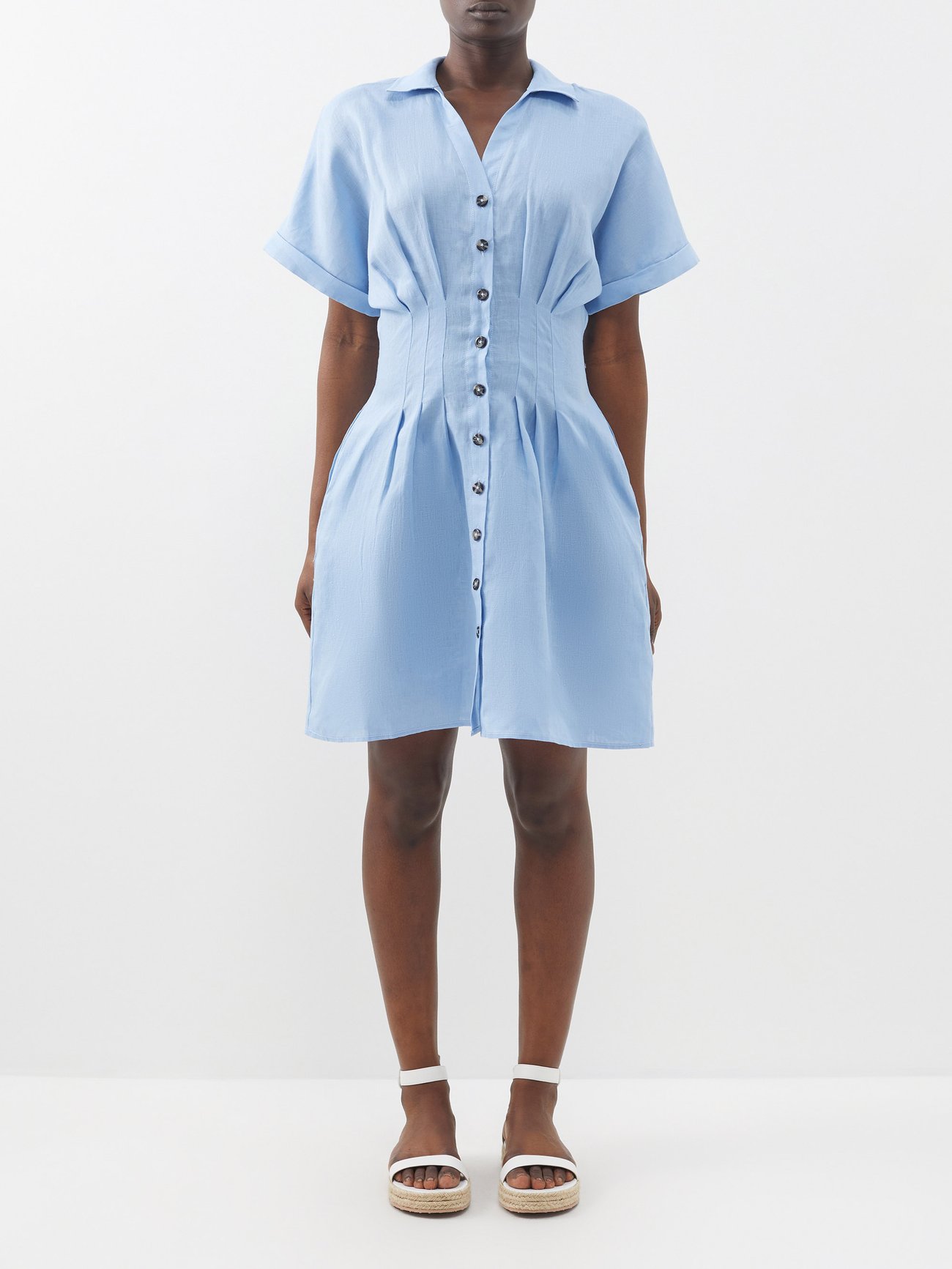 SALONI Riya Linen Shirt Dress in Blue | endource