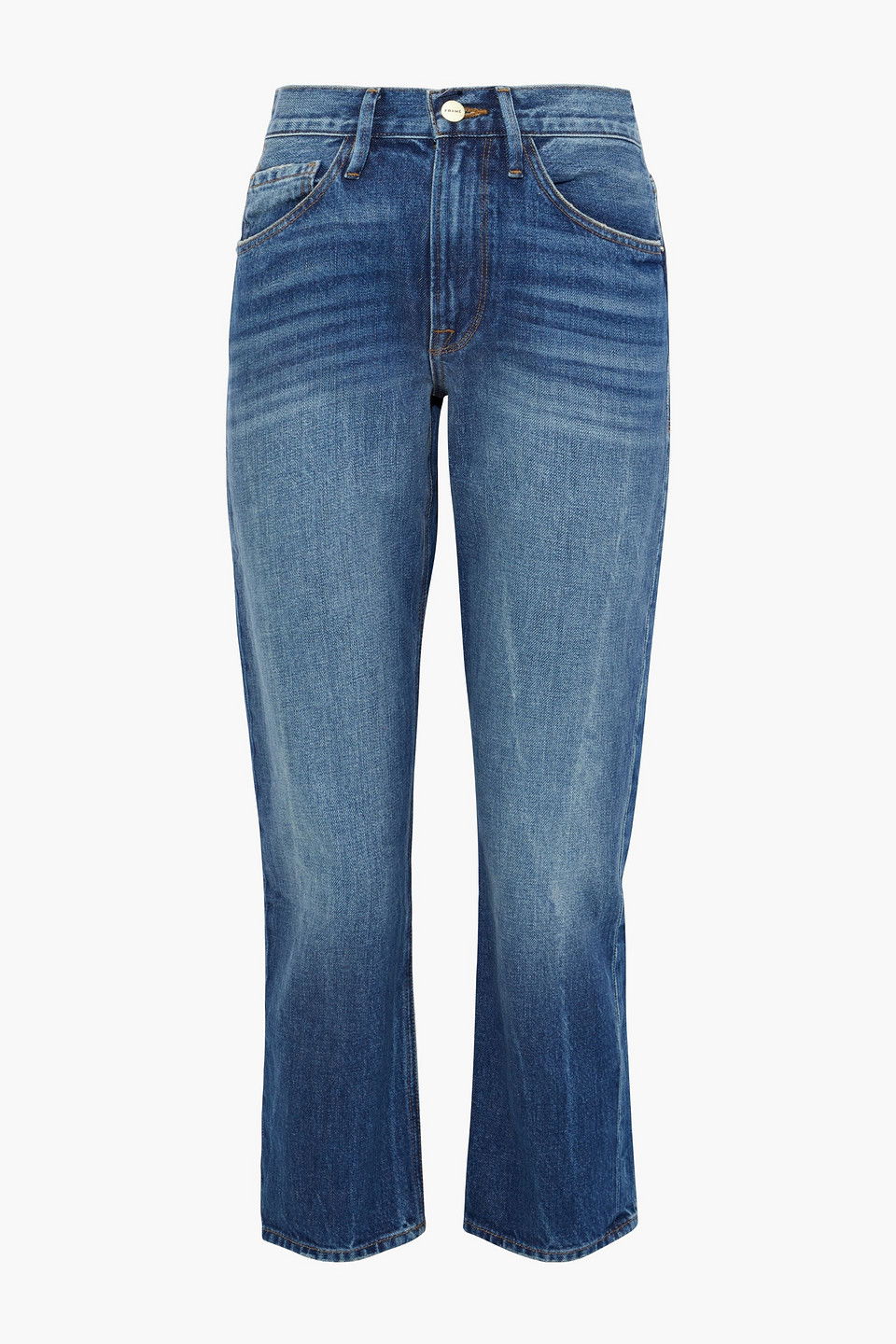 FRAME Le Piper Cropped Distressed High-Rise Straight-Leg Jeans in Blue ...