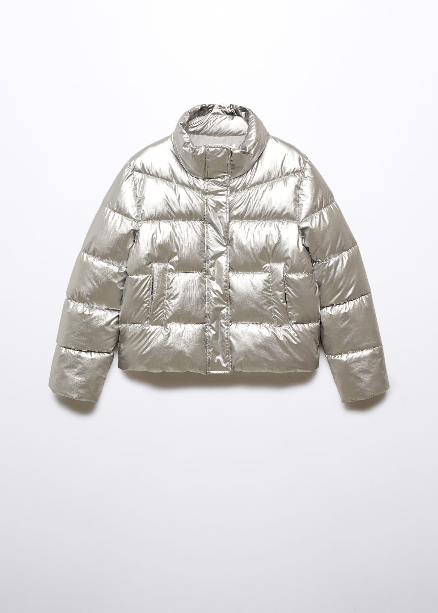 MANGO Metallic Puffer Jacket in Silver | endource