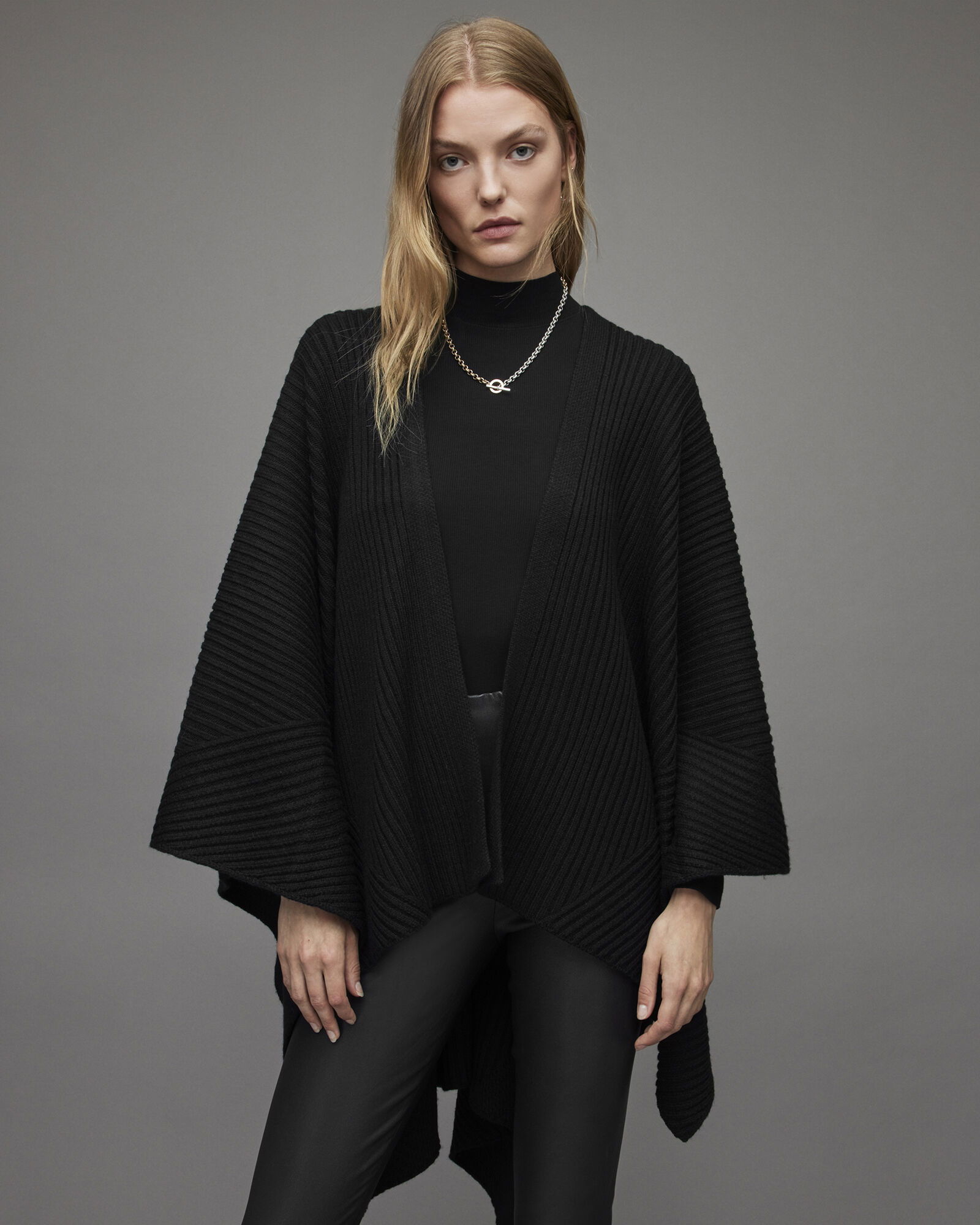 ALLSAINTS Robyn Rib Ruana Scarf in Black | Endource