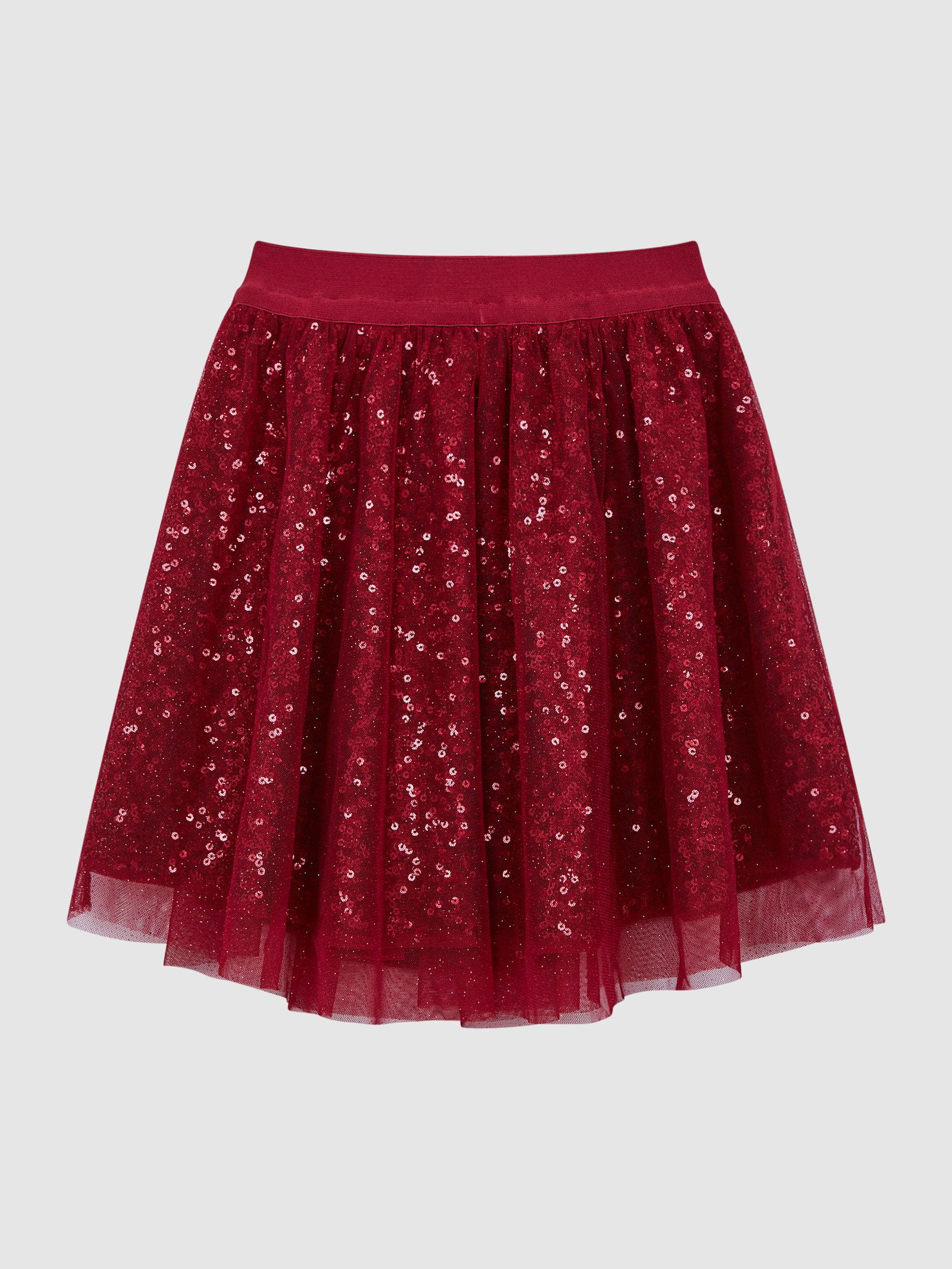 REISS Isabella Junior Short Tulle Sequin Skirt in Red | Endource