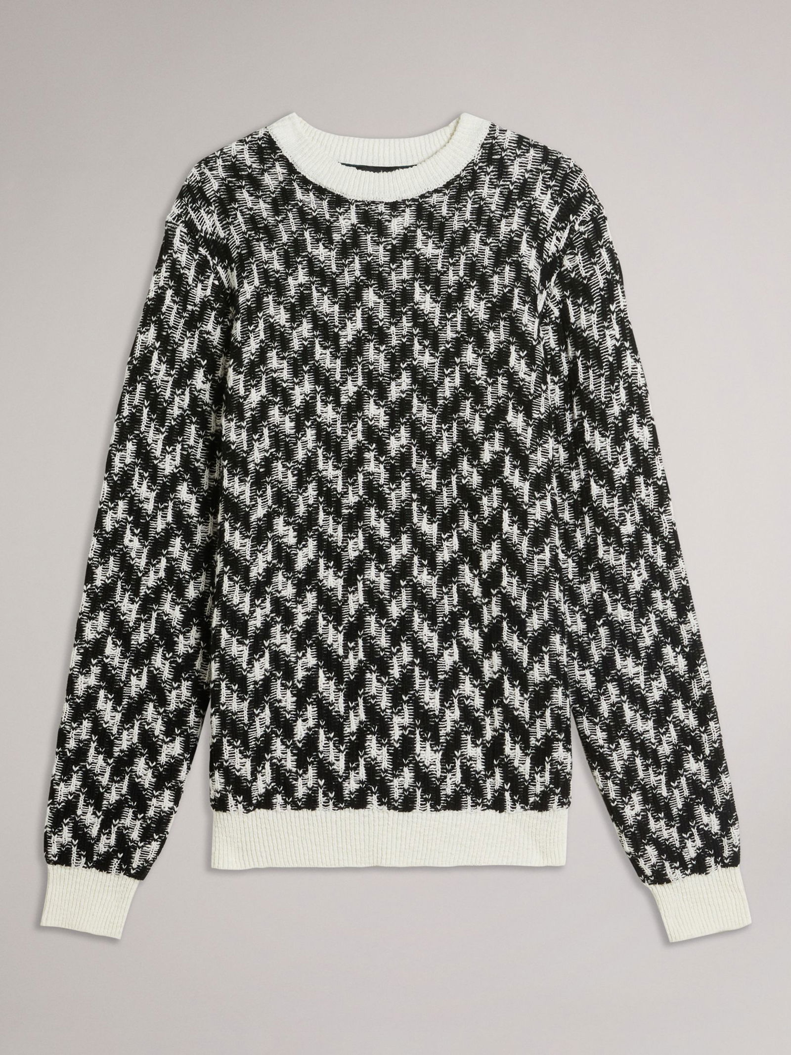 TED BAKER Chalke Chevron Cotton & Wool Blend Jumper in Black/White ...