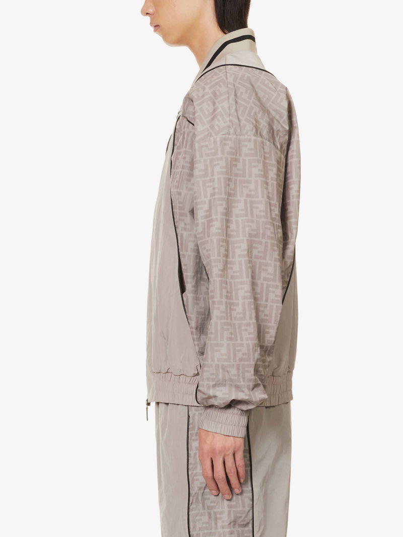 FENDI Logo-Print Boxy-Fit Shell Jacket in Stone+ebano | endource