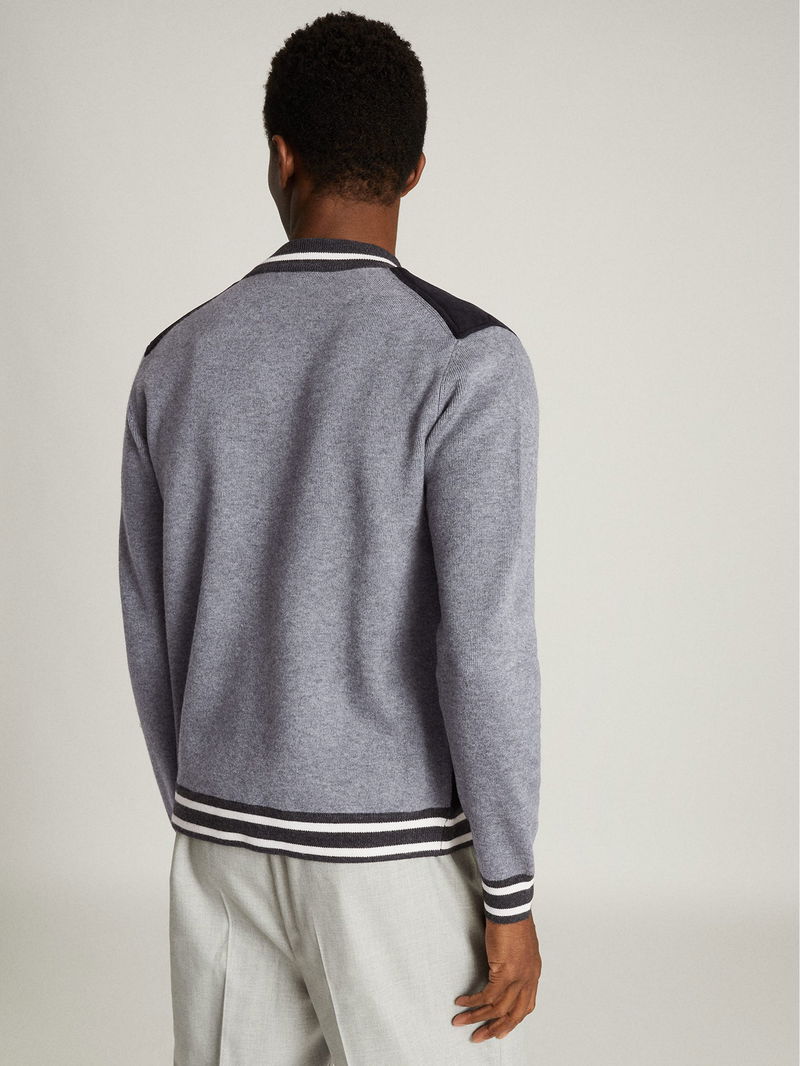 REISS Charlie Contrast Sleeve Bomber Jacket in Navy | endource