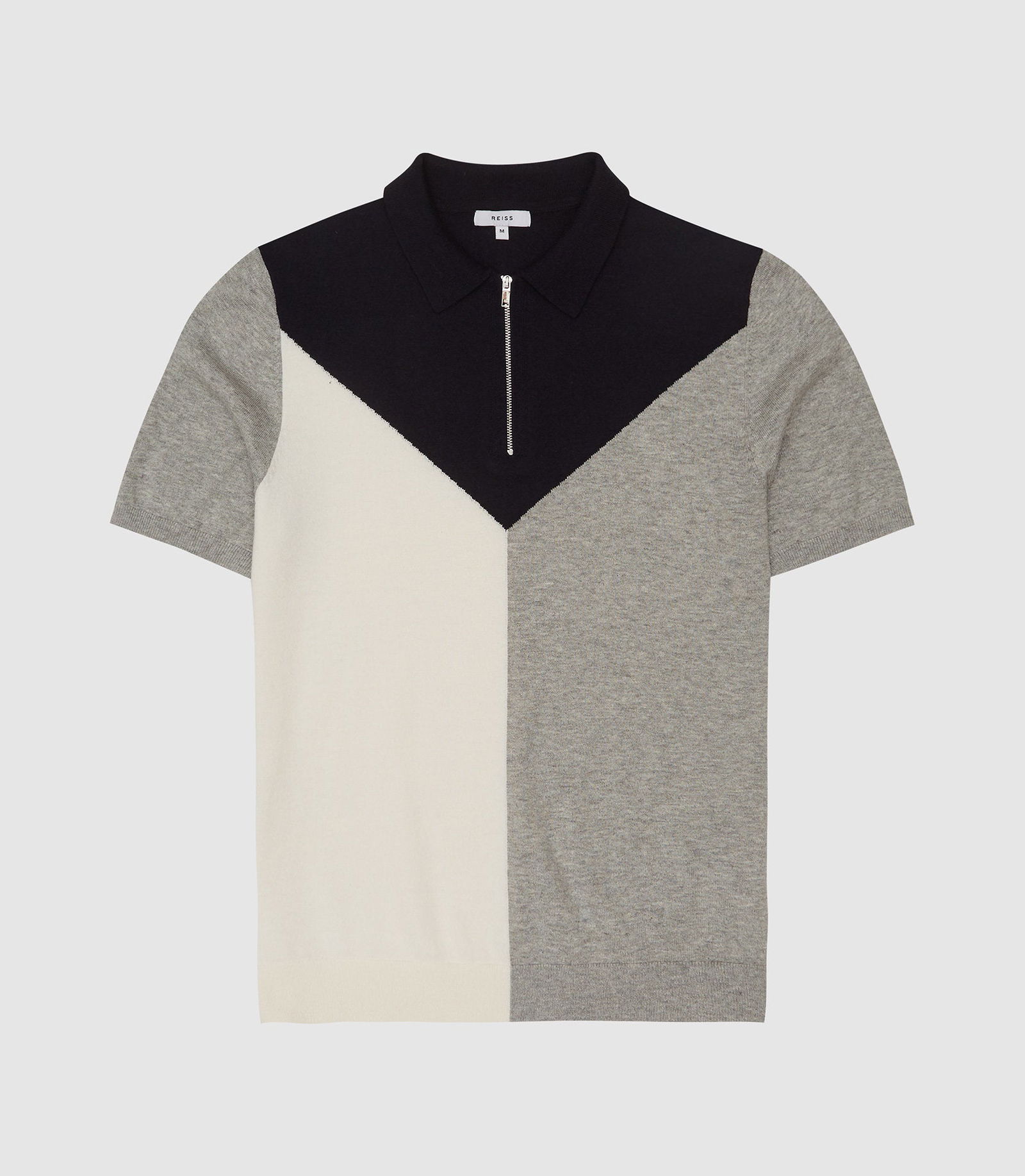 REISS Butler Colour Block Zip Neck Polo Shirt in Navy | Endource