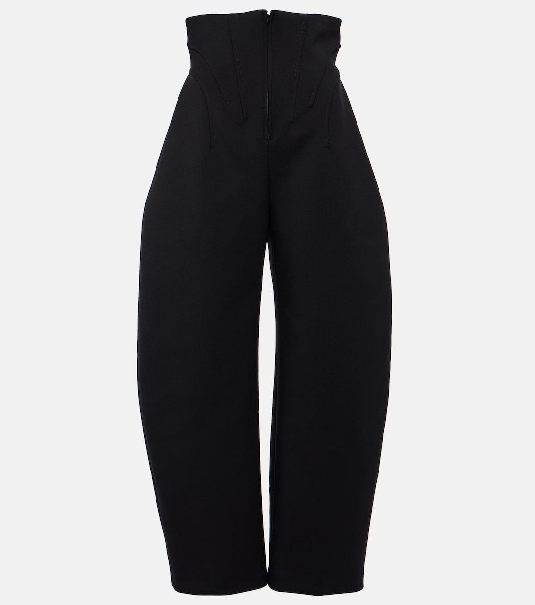 Alaïa High-Rise Wool Barrel-Leg Pants in Black | Endource