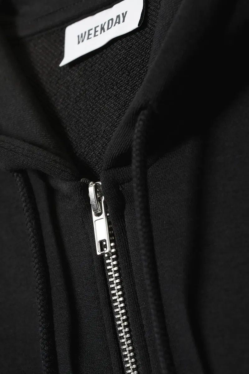 WEEKDAY High Rib Mini Zip Hoodie in Black | endource