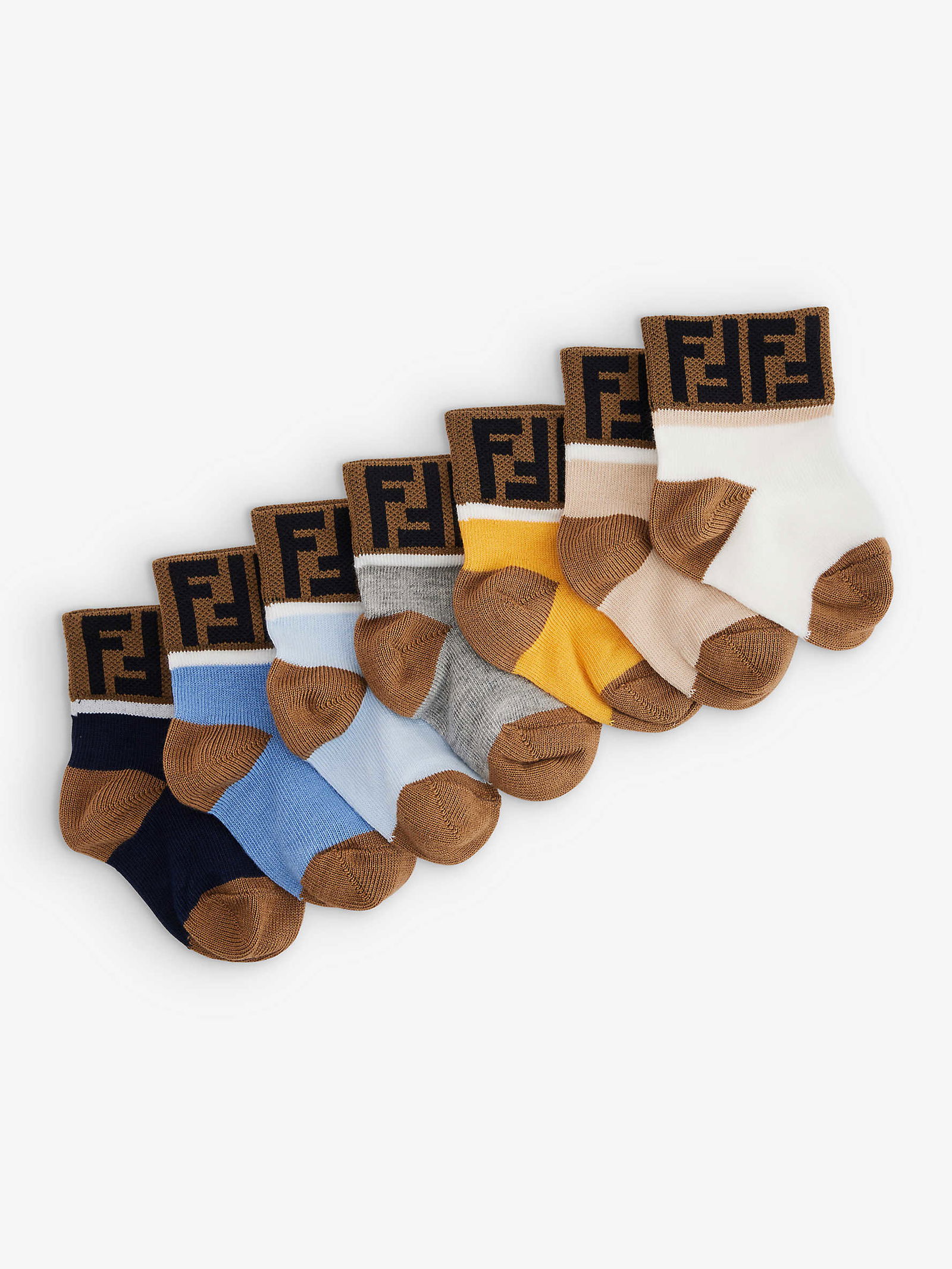 FENDI Branded-Cuff Ankle-Length Pack Of Seven Cotton-Blend Socks | Endource