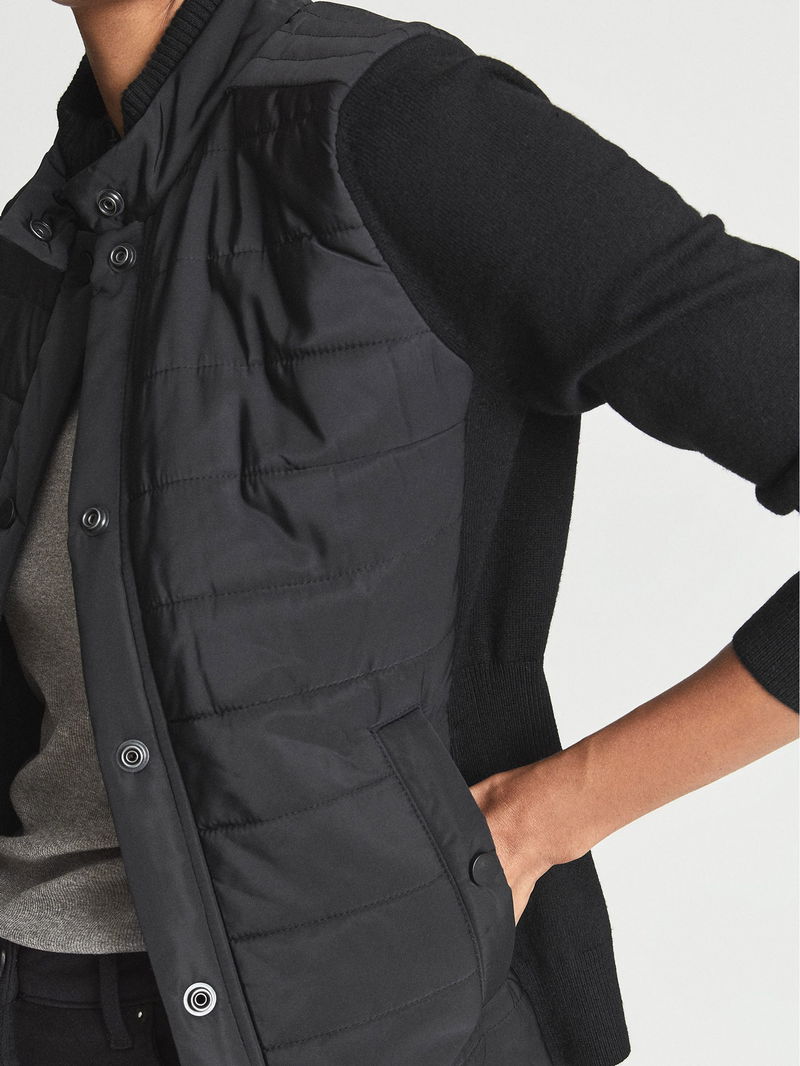 REISS Jade Hybrid Zip Through Quilted Jacket in Black | endource
