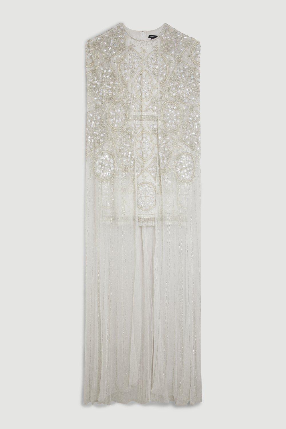KAREN MILLEN Embellished Cape Mini Dress in Ivory | endource
