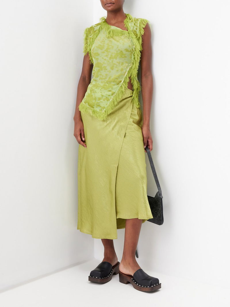 ACNE STUDIOS Asymmetric Devoré Velvet Top in Green | endource