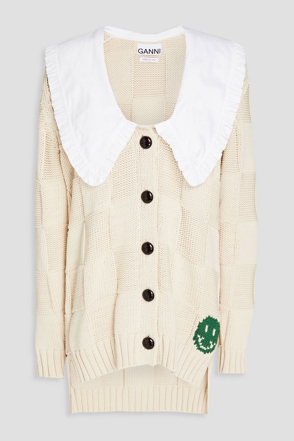 GANNI Paneled Knitted Cardigan in White | endource