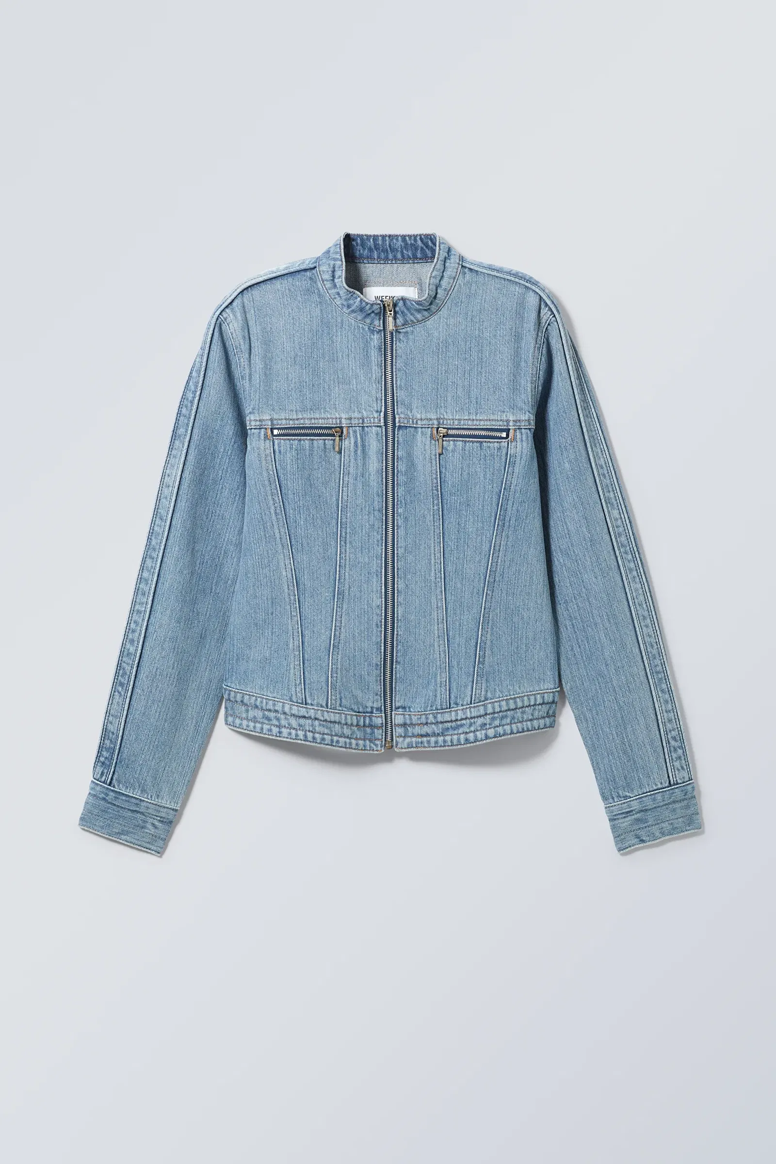 WEEKDAY Calabasas Denim Biker Jacket in Novel Blue | Endource