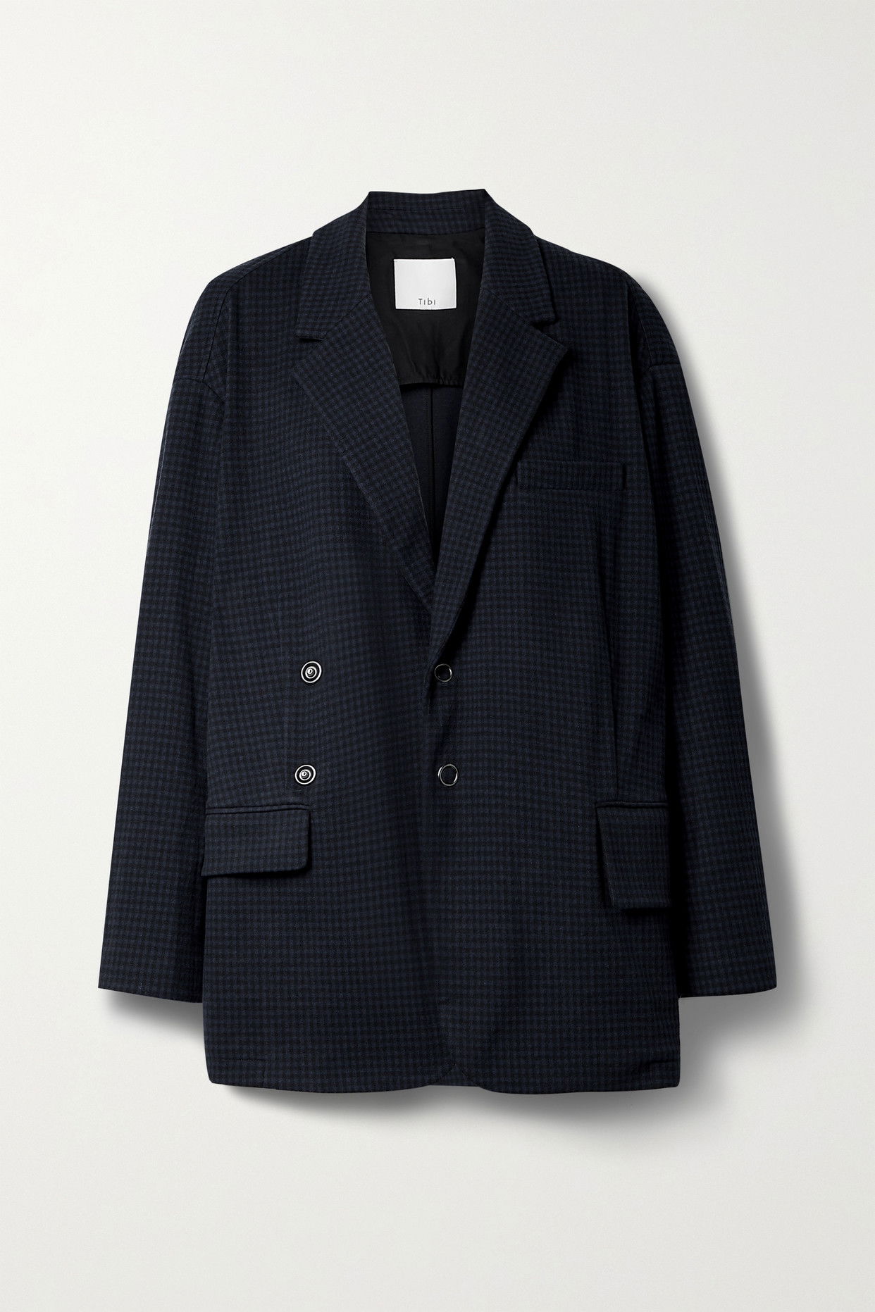 TIBI Liam Oversized Double-Breasted Checked Blazer in Black | Endource