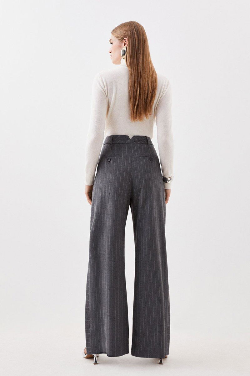 Karen Millen Tailored Pinstripe High Waisted Wide Leg Trousers In Ivory