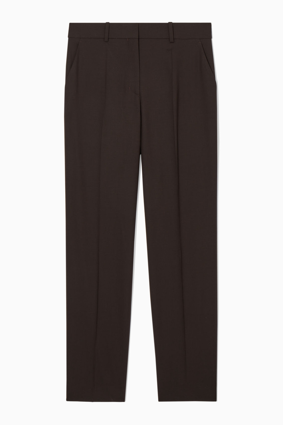 COS Low-Rise Tailored Wool Trousers in DARK BROWN | endource