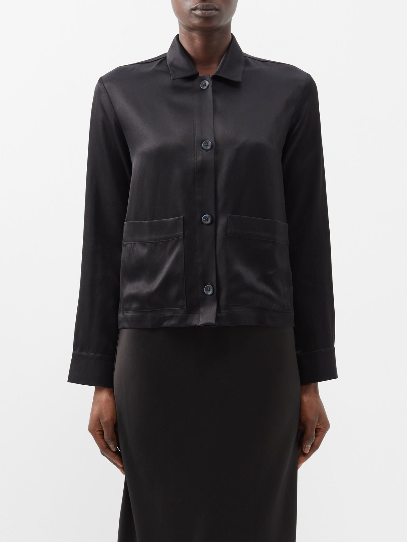 ASCENO The Miami Silk-Satin Jacket in Black | endource
