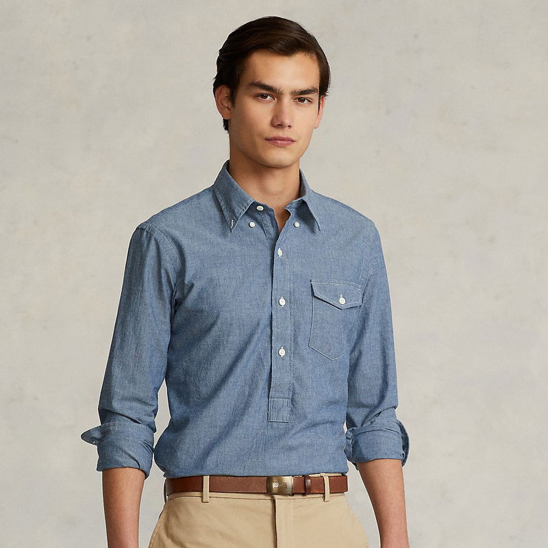 POLO RALPH LAUREN Custom Fit Indigo Chambray Shirt in Blue | endource