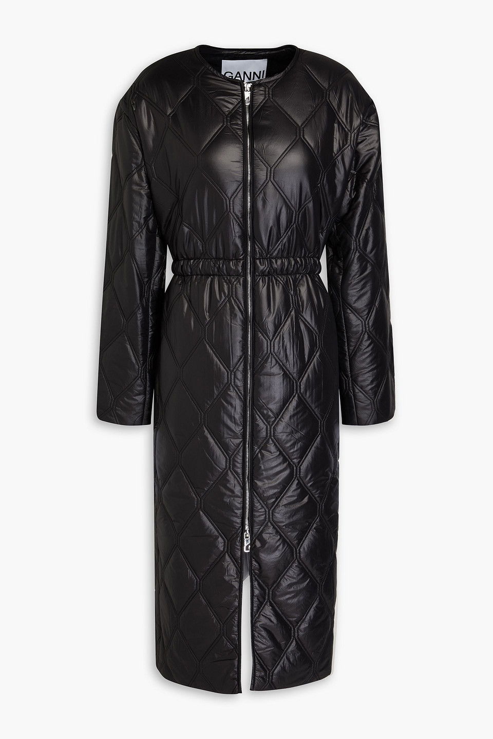 GANNI Quilted Shell Coat in Black | endource
